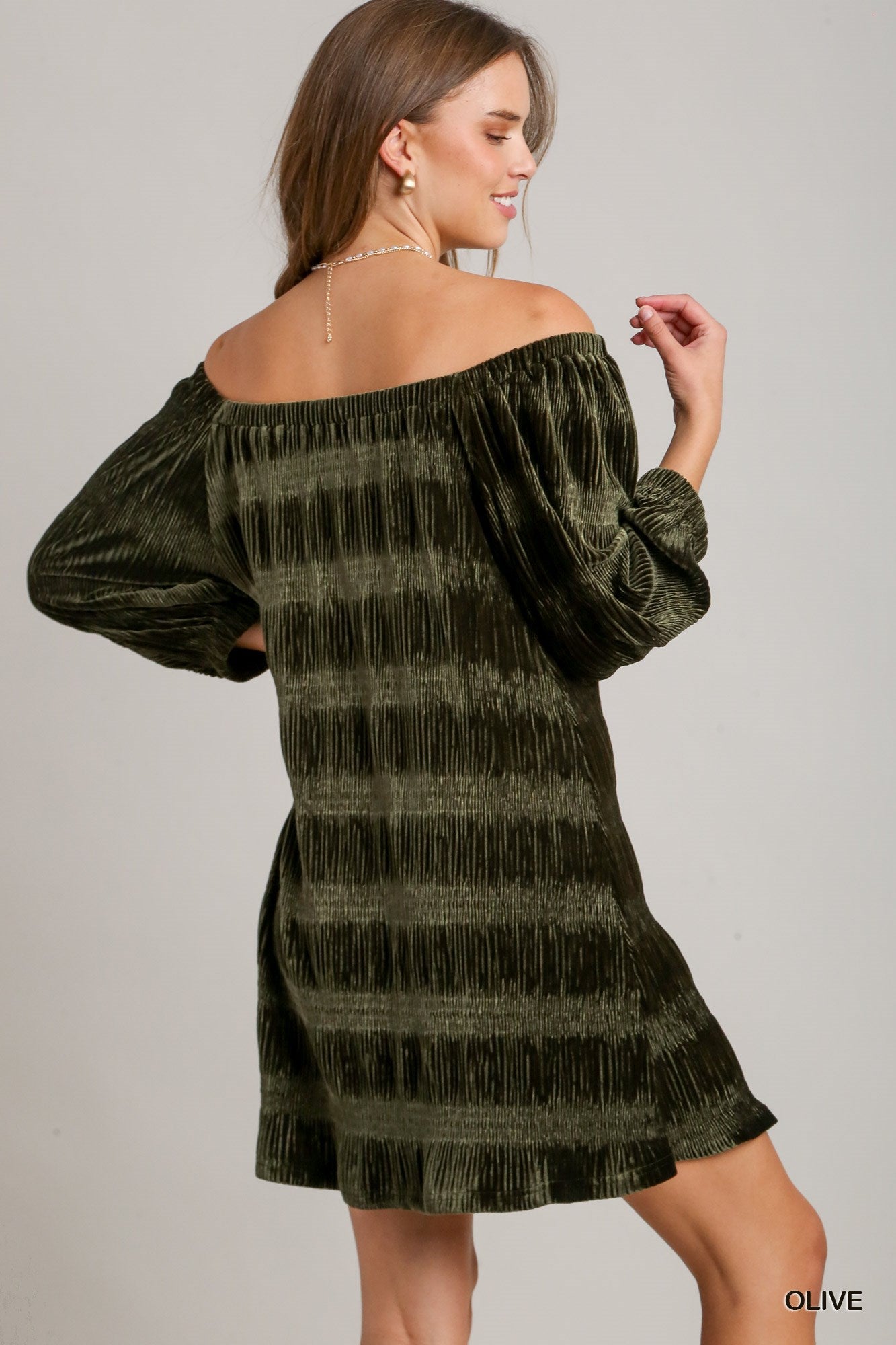 Velvet Off Shoulder Dress | Olive – Kindred Spirit Style